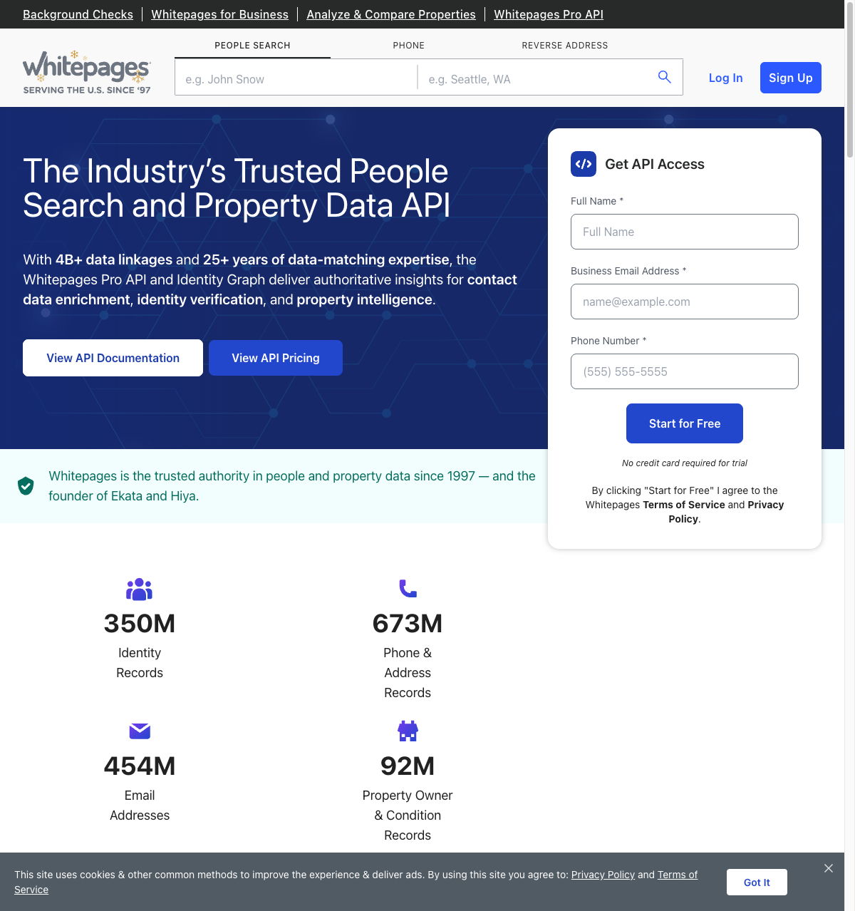Getting a Trial API Key | Whitepages API